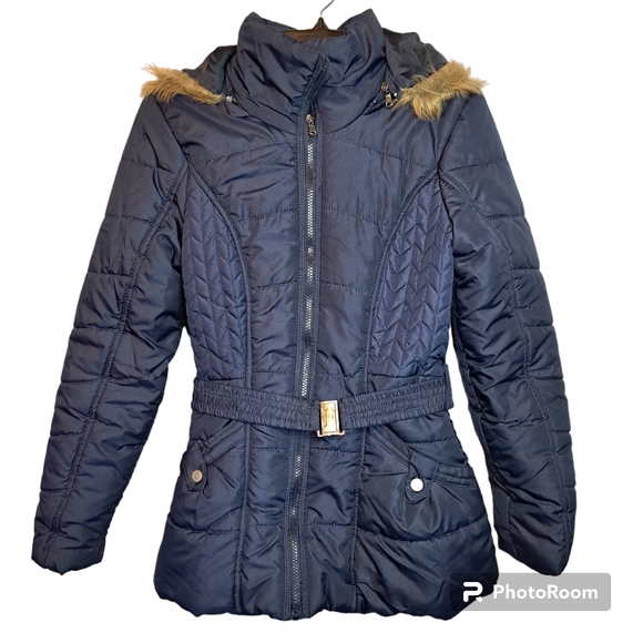 Rampage | Jackets & Coats | Rampage Quilted Faux Fur Zip Off Hood Navy ...